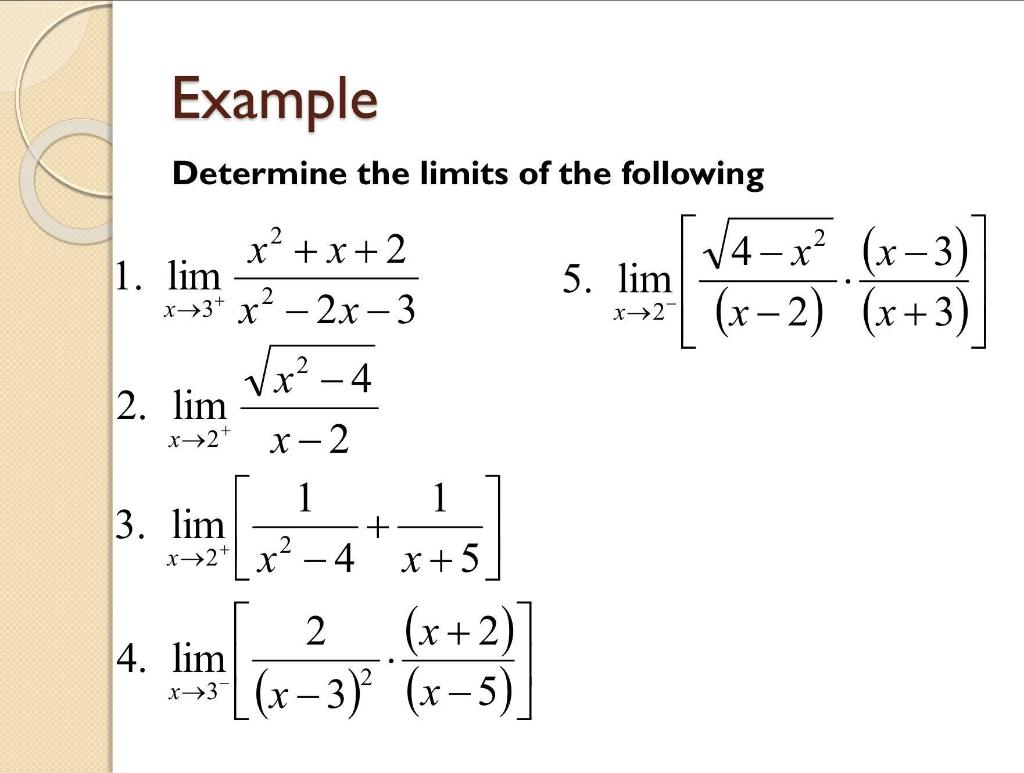 Solved Example Determine the limits of the following -2 + x | Chegg.com