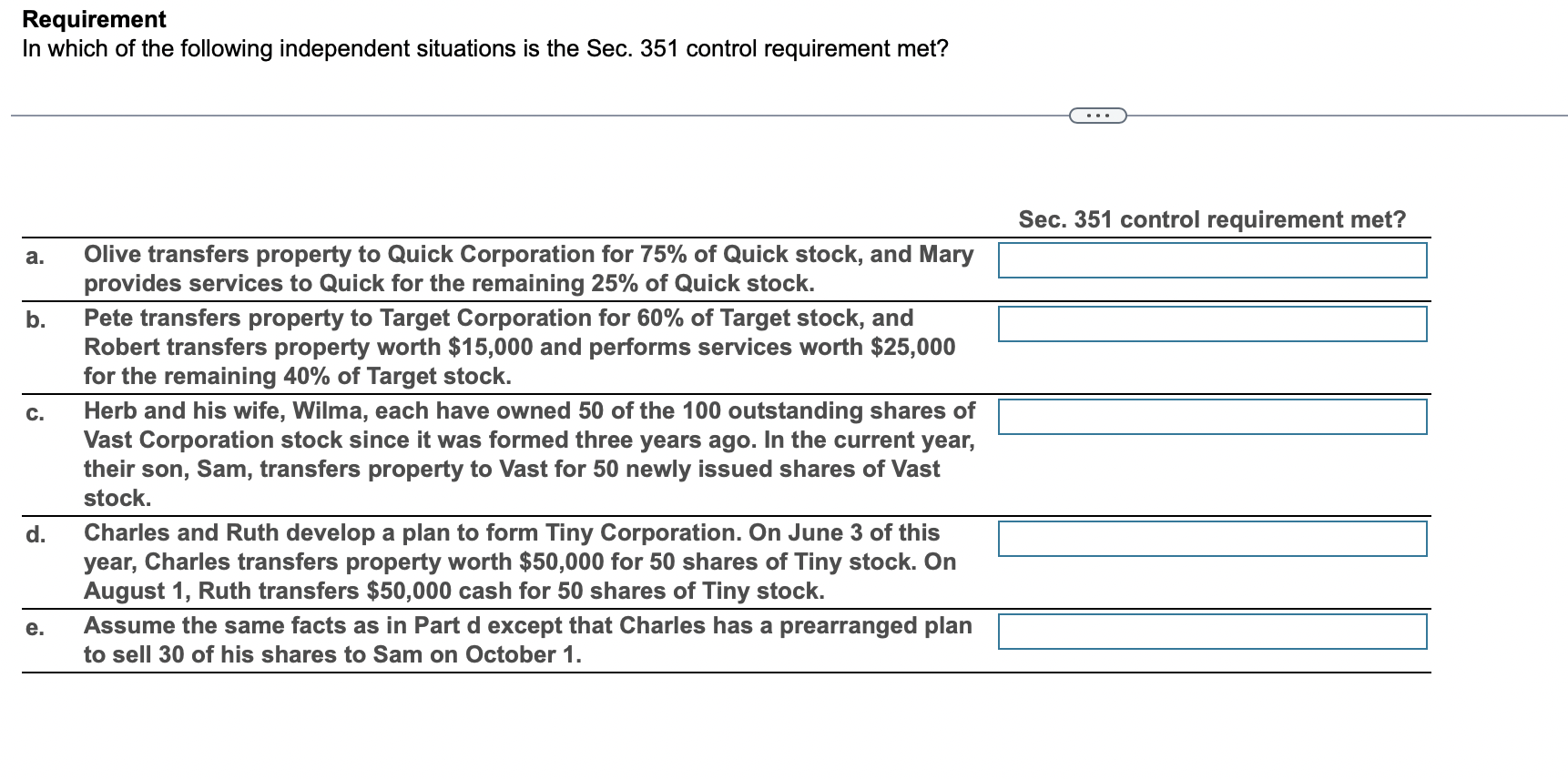 Solved Requirement In which of the following independent | Chegg.com