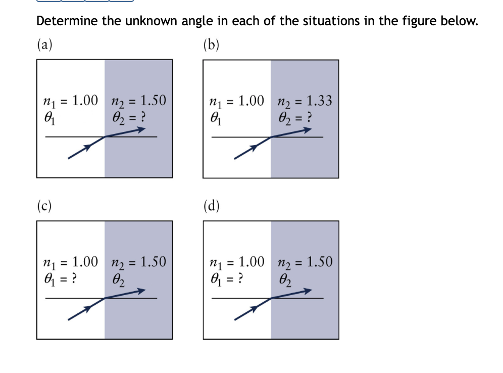Solved Determine the unknown angle in each of the situations | Chegg.com