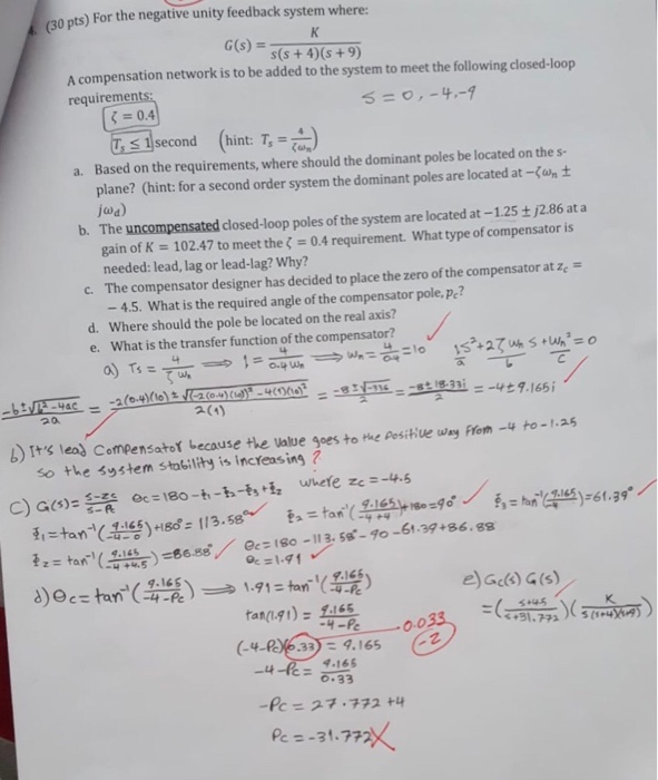Solved (30 pts) For the negative unity feedback system where | Chegg.com