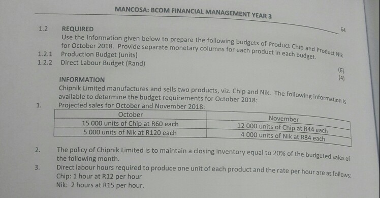 Solved MANCOSA BCOM FINANCIAL MANAGEMENT YEAR 3 64 1 2 Chegg