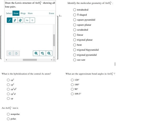 Solved Draw the Lewis structure of AsO3−4AsO43− showing | Chegg.com