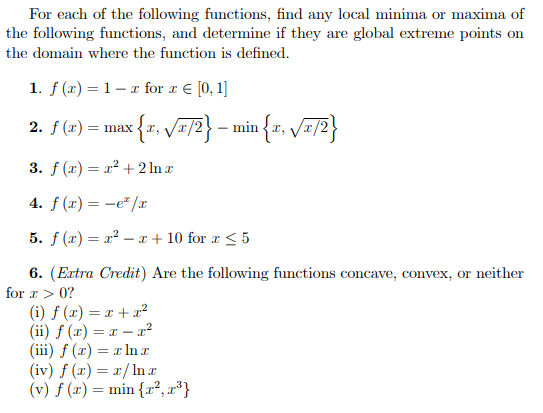 Solved For each of the following functions, find any local | Chegg.com
