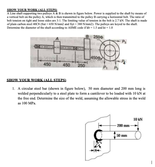 Solved SHOW YOUR WORK (ALL STEPS) A Line shaft supporting | Chegg.com