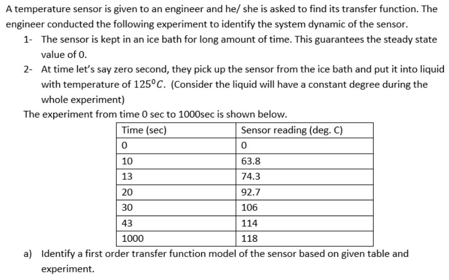 Solved A temperature sensor is given to an engineer and he/ | Chegg.com