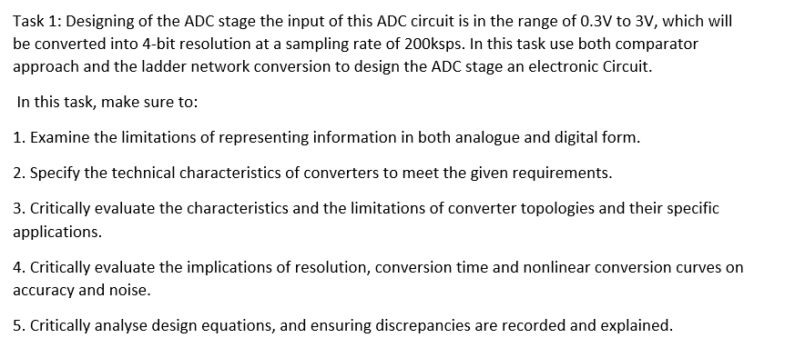 Solved Task 1: Designing of the ADC stage the input of this | Chegg.com