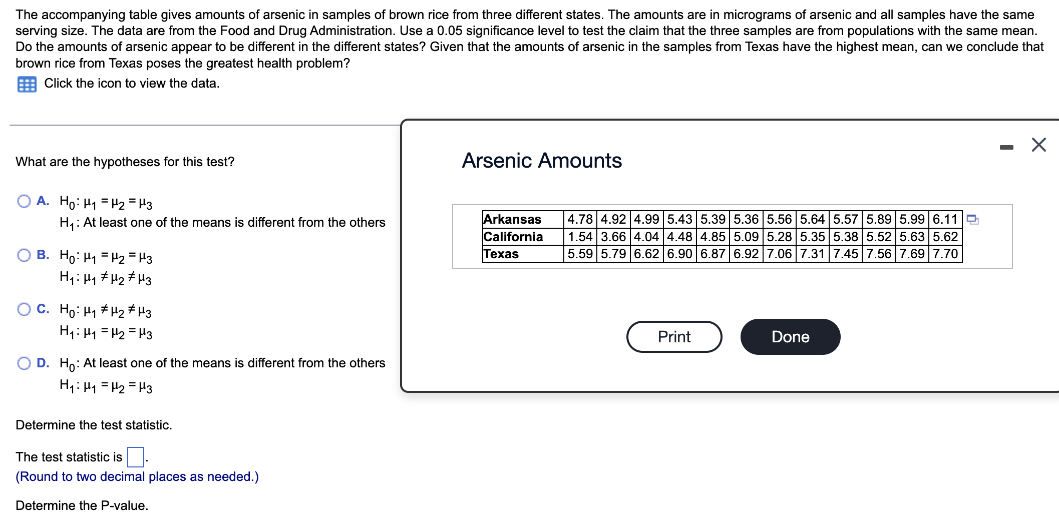 Solved The accompanying table gives amounts of arsenic in | Chegg.com
