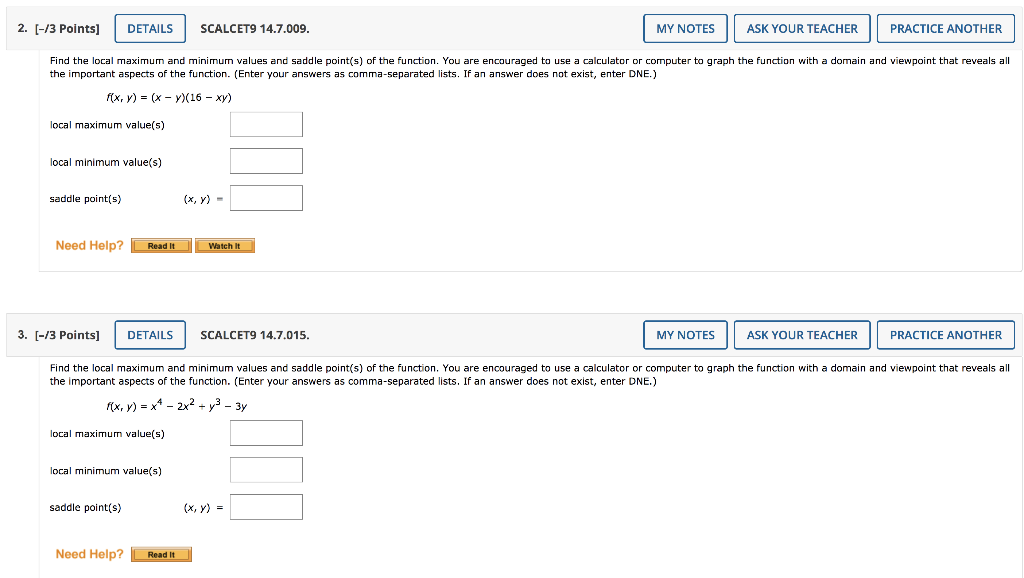 Solved 2. (-/3 Points] DETAILS SCALCET9 14.7.009. MY NOTES | Chegg.com