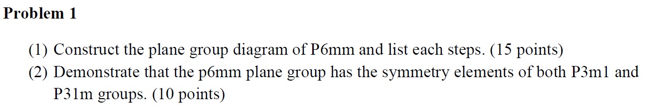 Solved (1) Construct the plane group diagram of P6 mm and | Chegg.com
