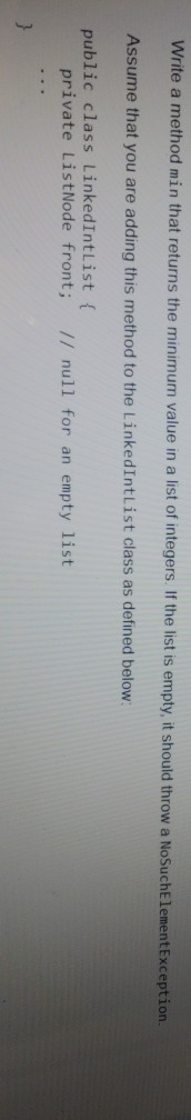 Solved Write a method min that returns the minimum value in | Chegg.com