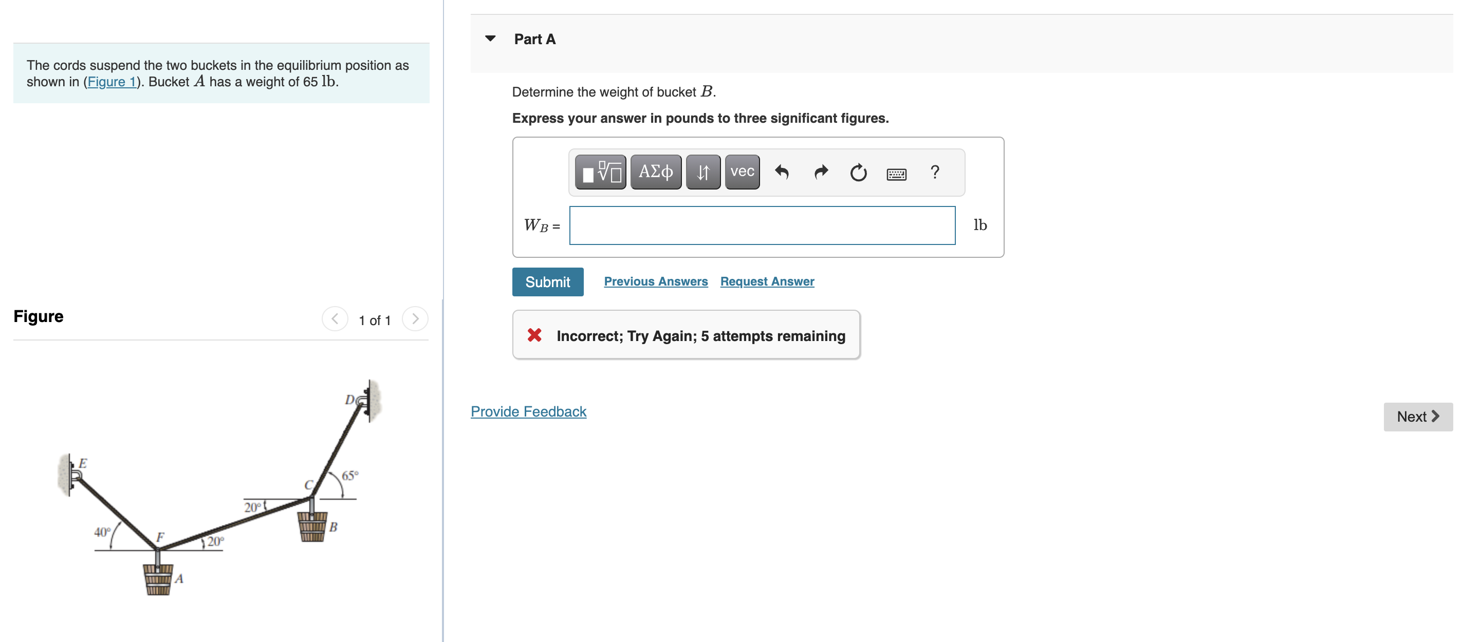 Solved The cords suspend the two buckets in the equilibrium | Chegg.com