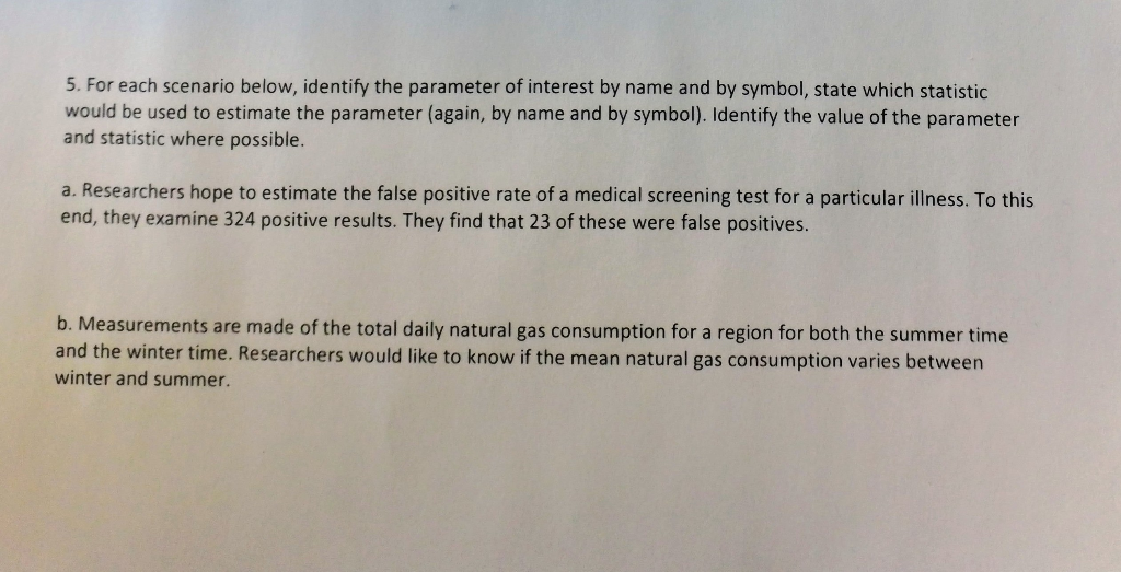 Solved 5. For each scenario below, identify the parameter of | Chegg.com