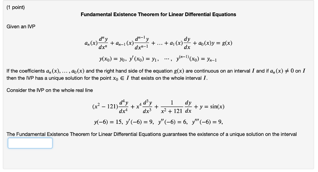 Solved 1 Point Fundamental Existence Theorem For Linear