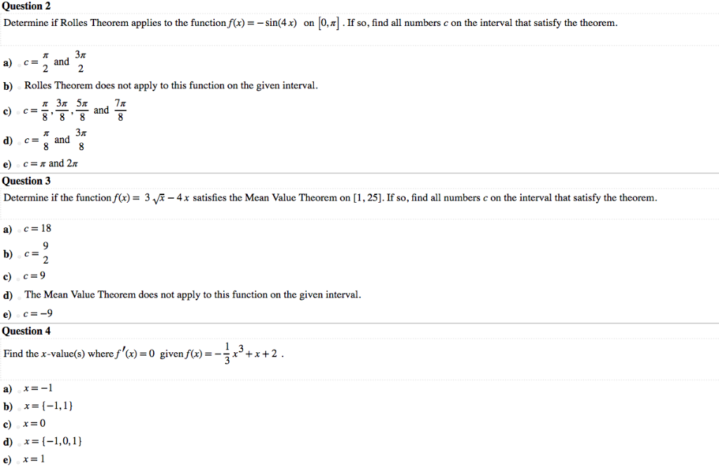 Solved Question 2 Determine If Rolles Theorem Applies To The