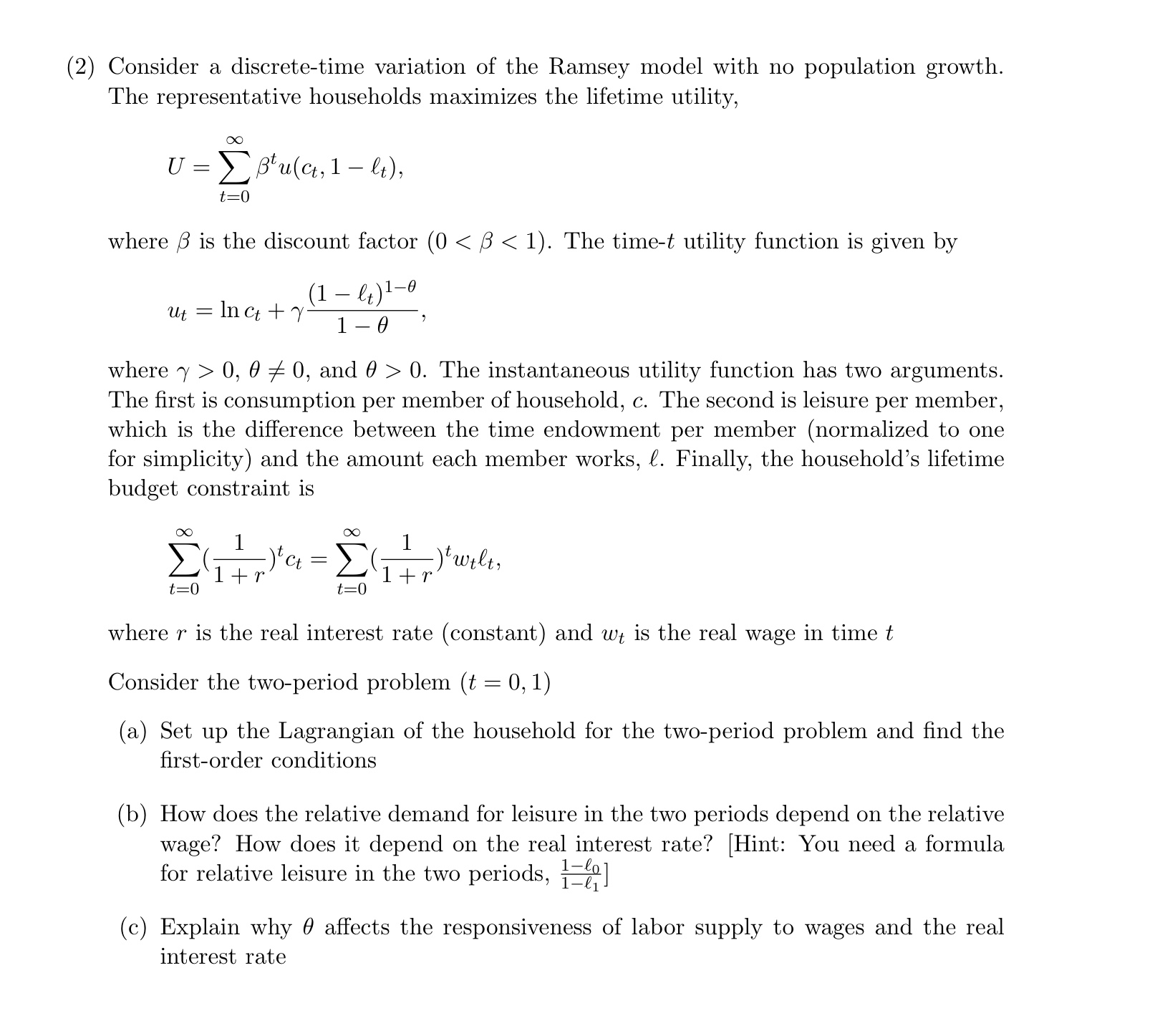 Solved (2) Consider a discrete-time variation of the Ramsey | Chegg.com