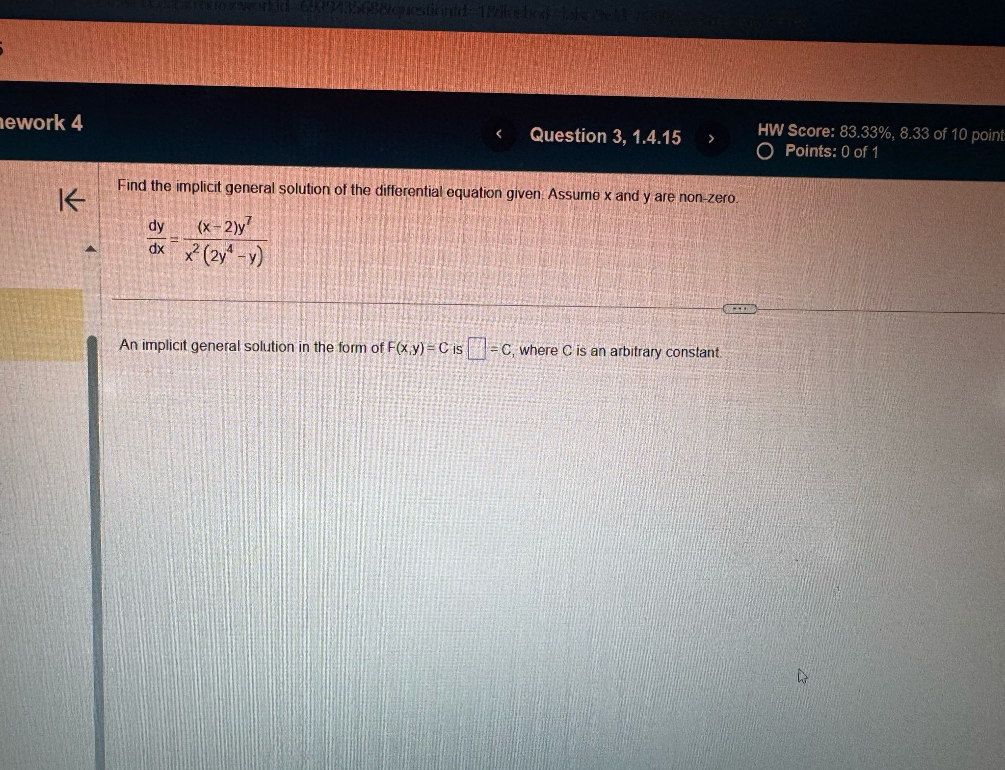 Solved Find the implicit general solution of ﻿the | Chegg.com