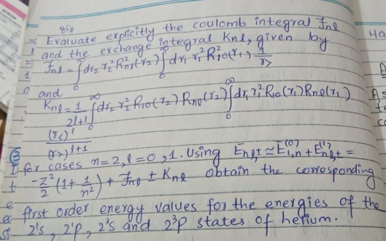Solved Ha 4 Evaluate explicitly, the coulomb integral tone | Chegg.com