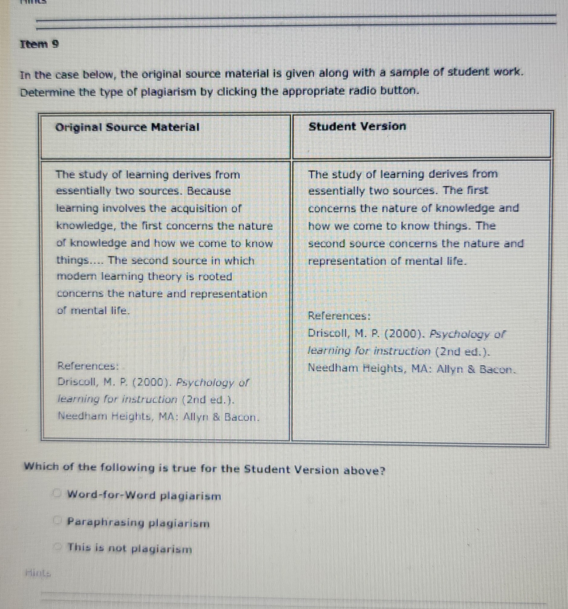 In the case below, the original source material is | Chegg.com