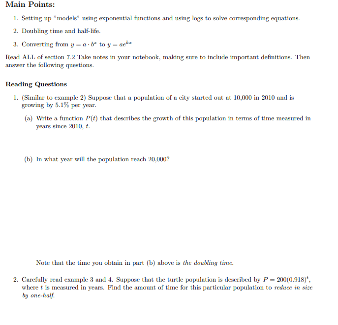 Solved Main Points 1 Setting Up Models Using Exponential Chegg