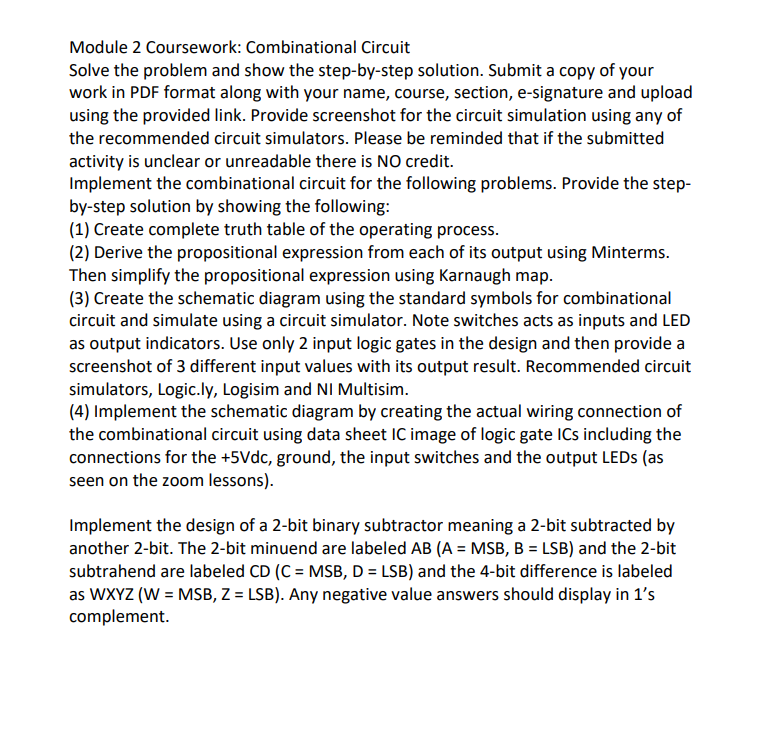 Solved Module 2 Coursework: Combinational Circuit Solve the | Chegg.com