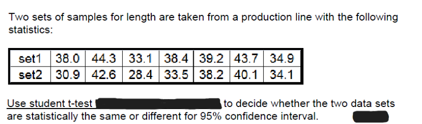 Solved Two sets of samples for length are taken from a | Chegg.com