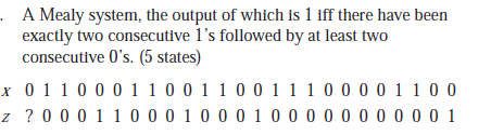 Solved · A Mealy system, the output of which is 1 iff there | Chegg.com