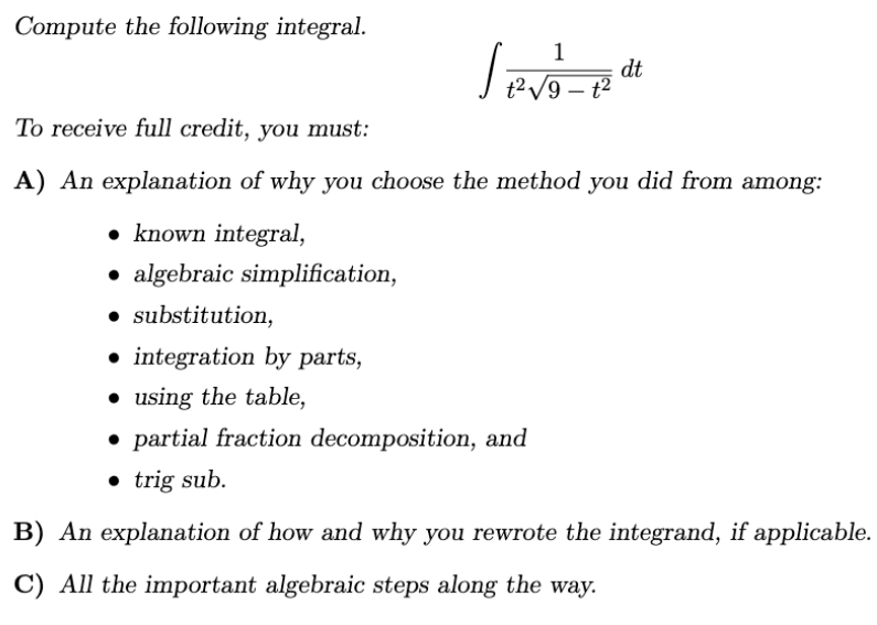 Solved Compute the following integral.∫﻿﻿1t29-t22dtTo | Chegg.com