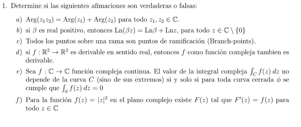 Solved 1. Determine si las siguientes afimaciones son | Chegg.com