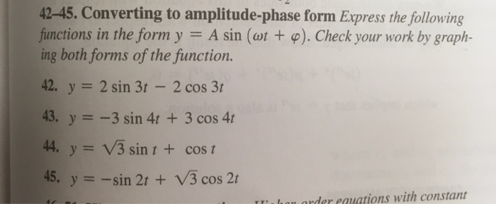 Solved 42-45. Converting to amplitude-phase form Express the | Chegg.com