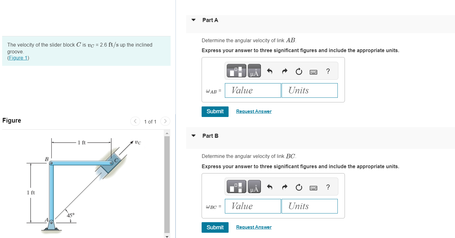 Solved The velocity of the slider block C is vC=2.6ft/s up | Chegg.com
