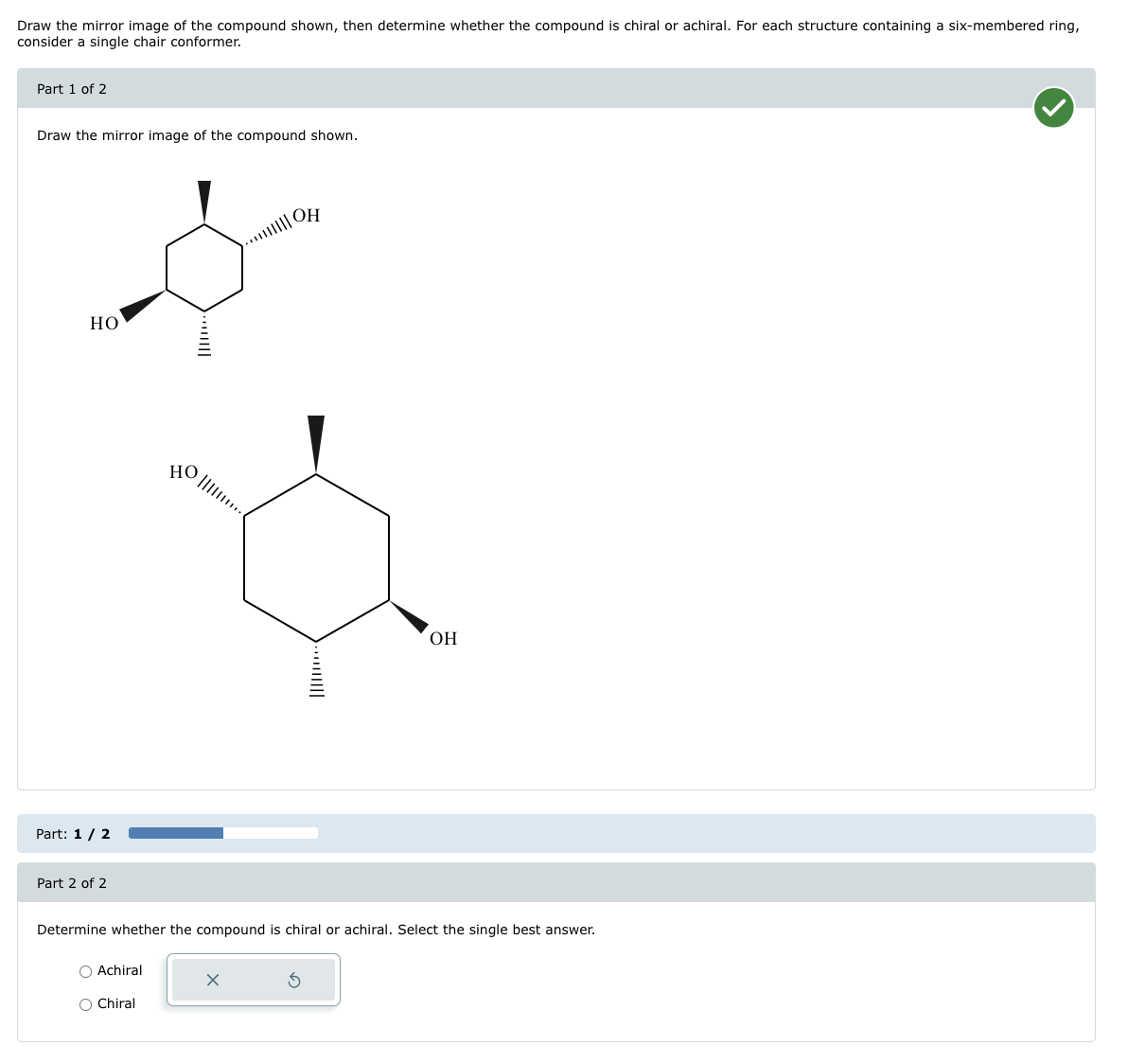Solved Draw the mirror image of the compound shown, then | Chegg.com