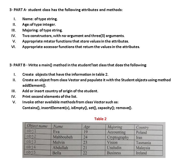 Solved 3- PART A- student class has the following attributes | Chegg.com