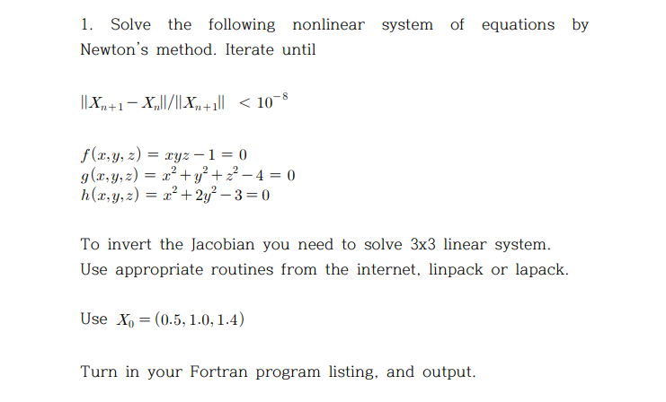 by 1. Solve the following nonlinear system of | Chegg.com