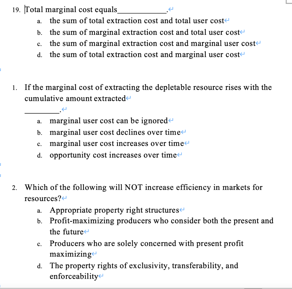 Solved a. 19. Total marginal cost equals_ the sum of total | Chegg.com