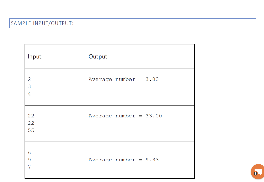 Solved |(CALCULATE AVERAGE OF 3 NUMBERS) You will be given | Chegg.com