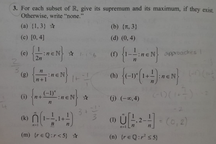 Solved Calculate Sup., Inf., Max., Min., Problem 3) b, d, f, | Chegg.com