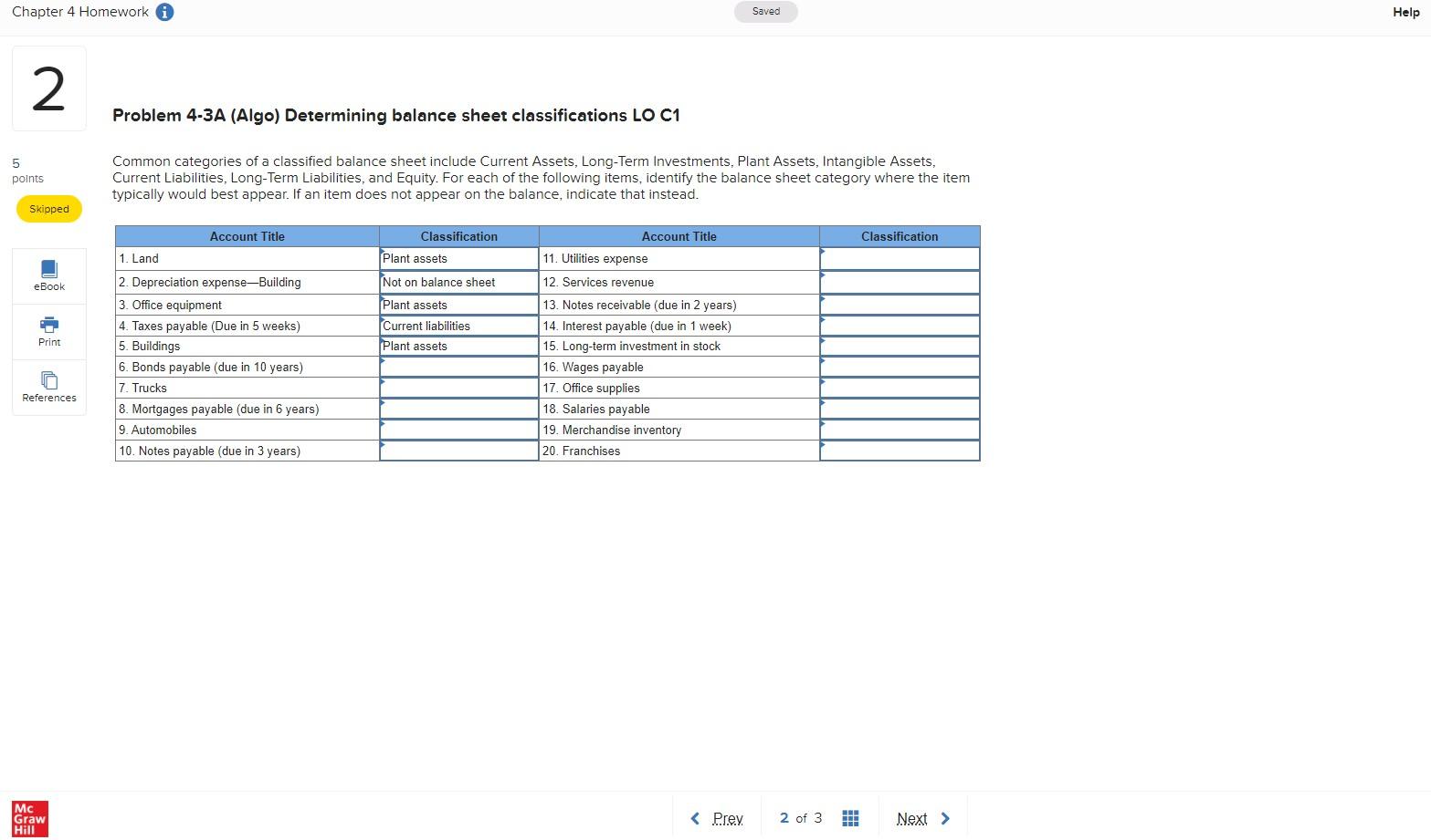 Solved Chapter 4 Homework i Saved Help 2 Problem 4-3A (Algo) | Chegg.com