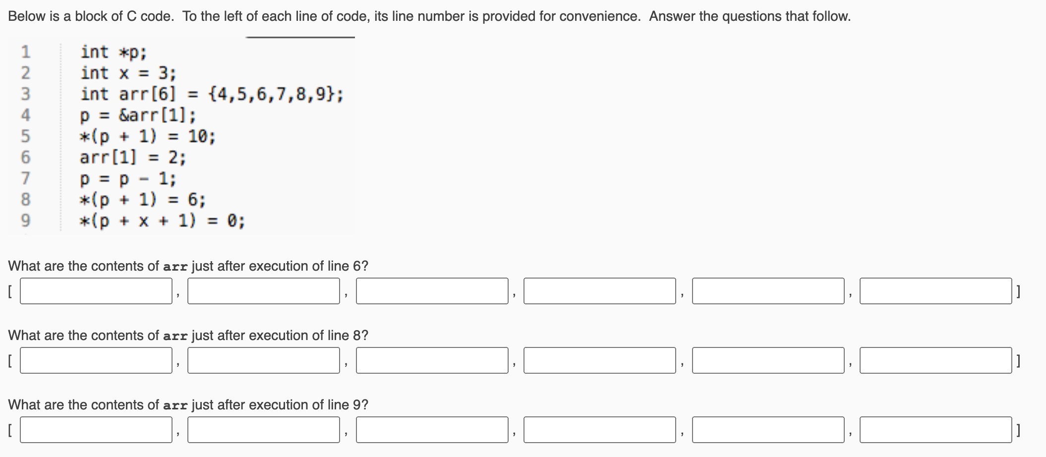 Solved Below is a block of C code. To the left of each | Chegg.com