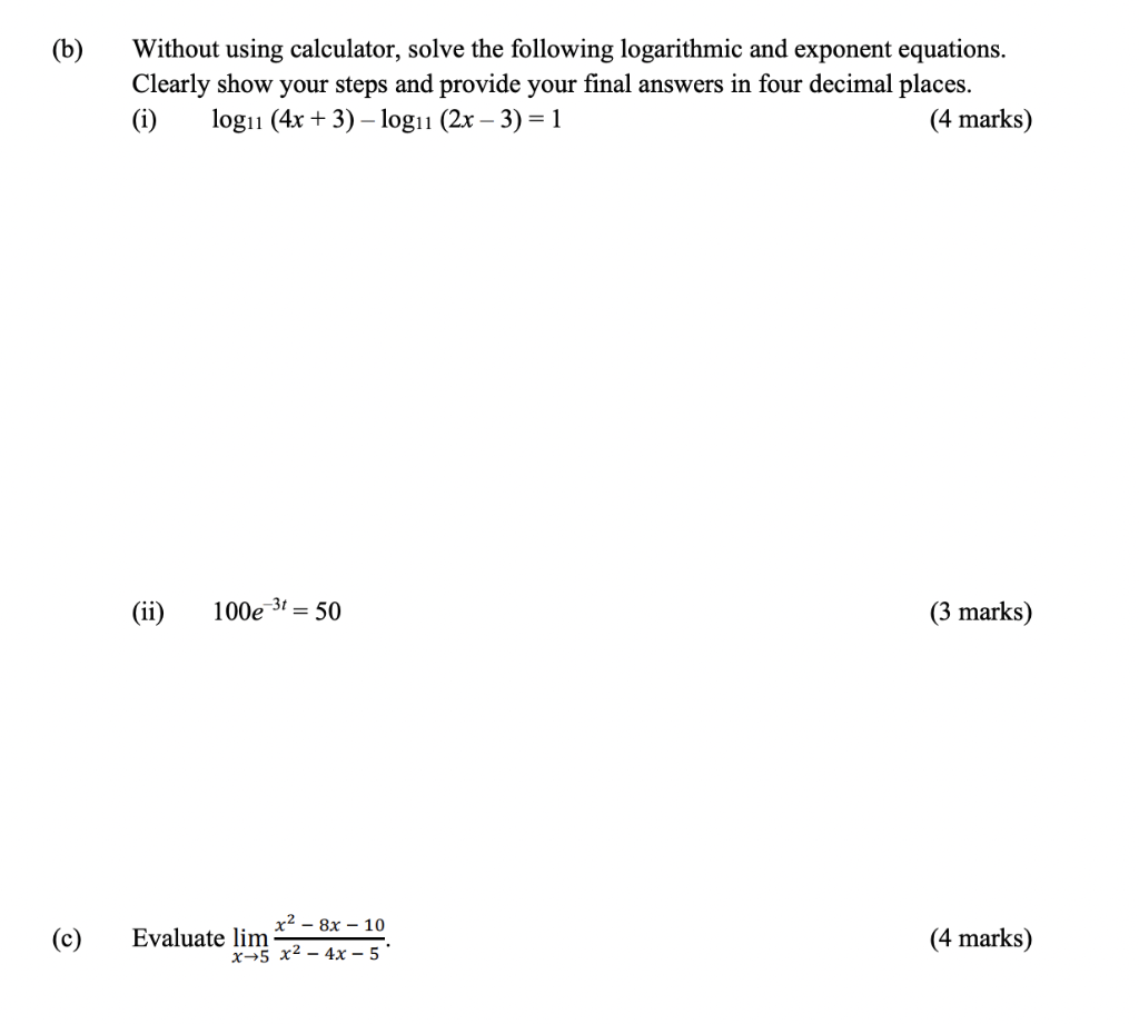 Solved (b) Without using calculator, solve the following | Chegg.com