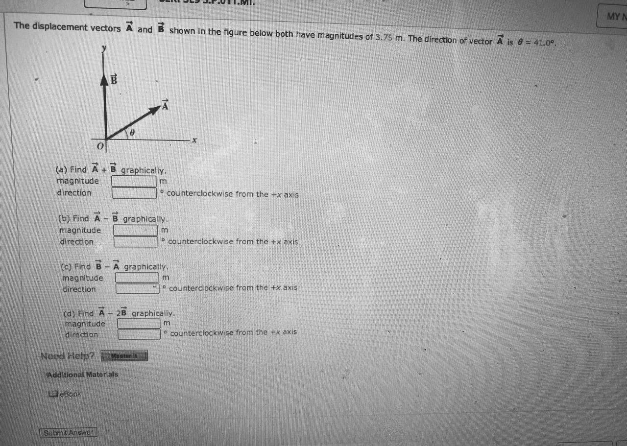 Solved The displacement vectors A and B shown in the figure | Chegg.com