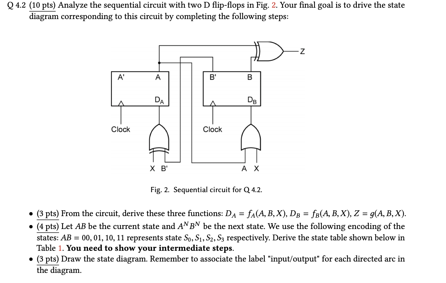 Solved Q4.2 (10 pts) Analyze the sequential circuit with two | Chegg.com