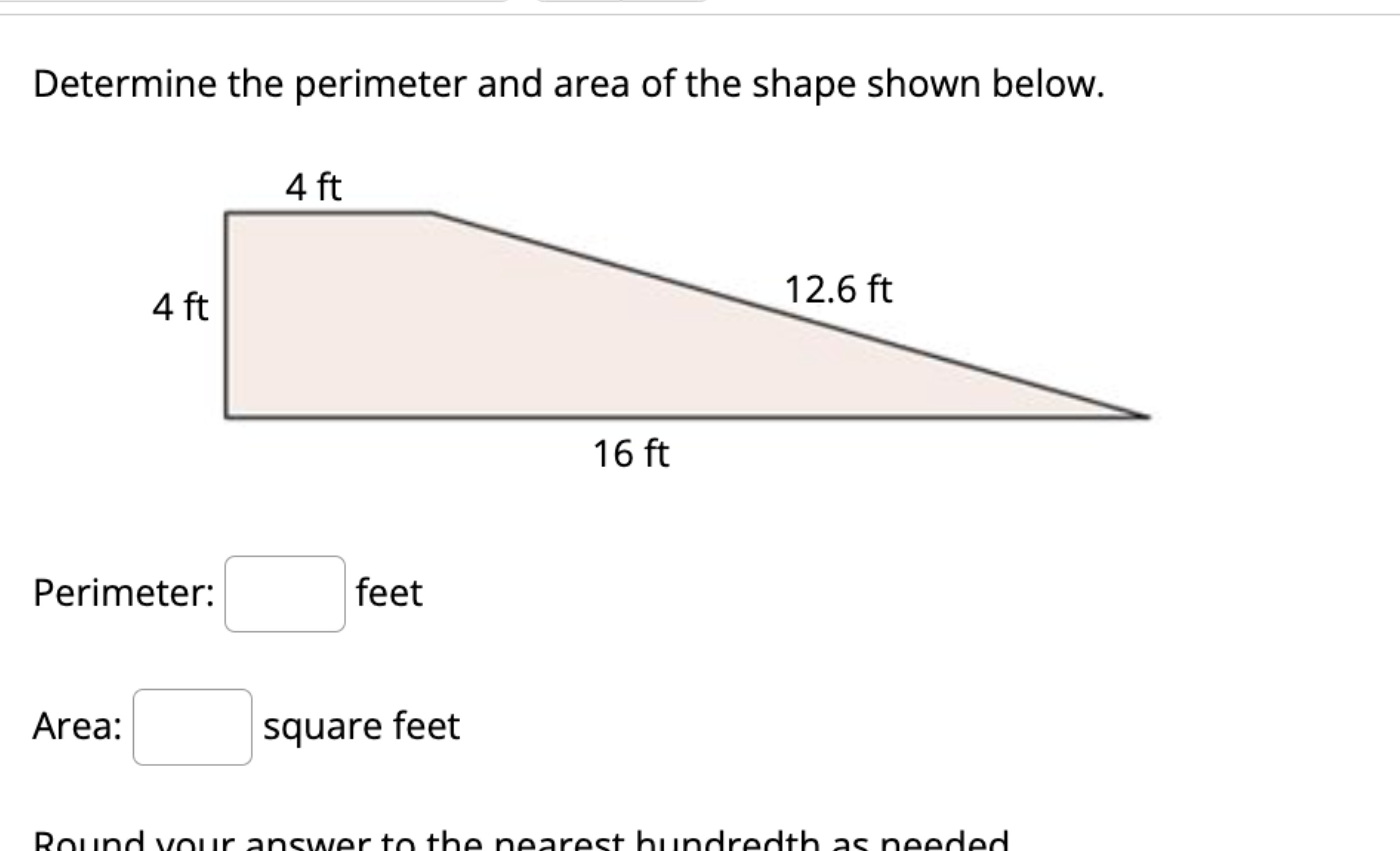 Solved Determine the perimeter and area of the shape shown | Chegg.com
