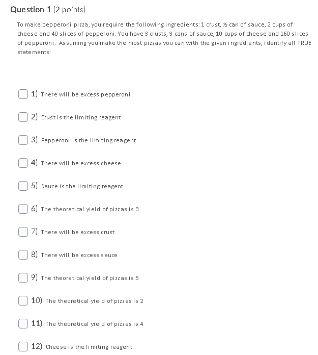 Solved Question 1 (2 points) To make pepperoni pizza, you | Chegg.com