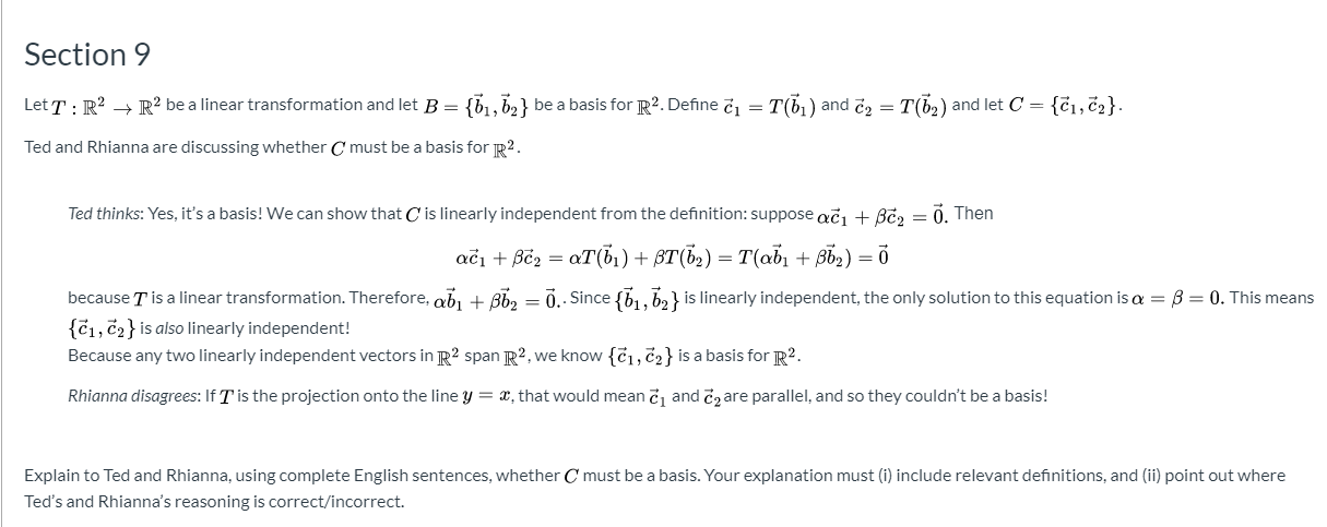 Solved Section 9 Let T : R2 + R2 be a linear transformation | Chegg.com