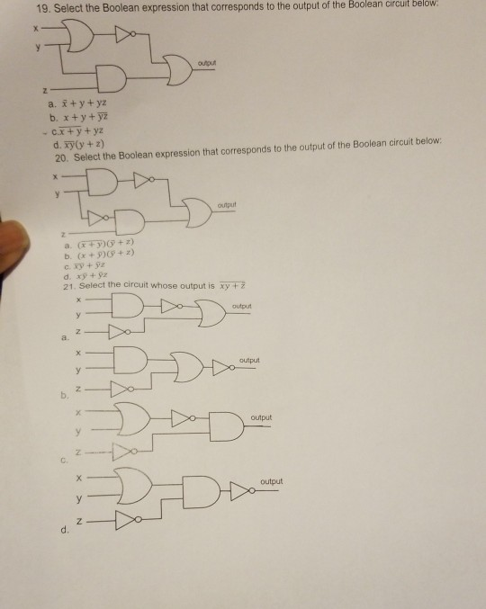 Solved Boolean circurt below. 19. Select the Boolean | Chegg.com