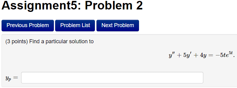 Solved Assignment5 Problem 2 Previous Problem Problem List