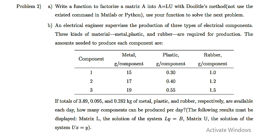 Solved Problem 2) a) Write a function to factorize a matrix | Chegg.com