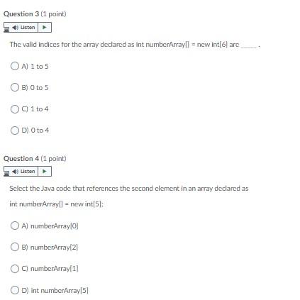 Solved Question 3 (1 point) Listen The valid indices for the | Chegg.com
