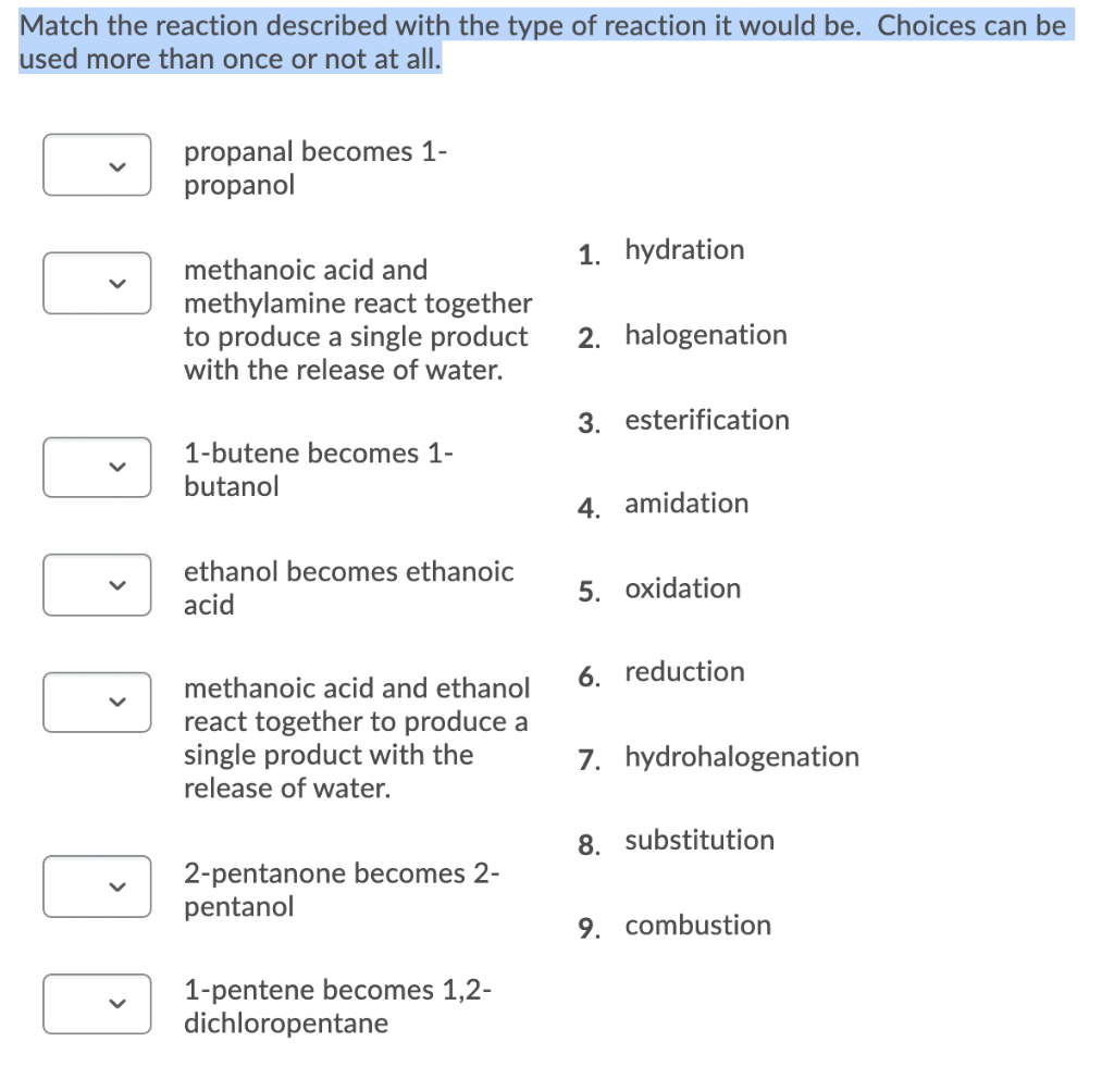 Solved Match the reaction described with the type of | Chegg.com