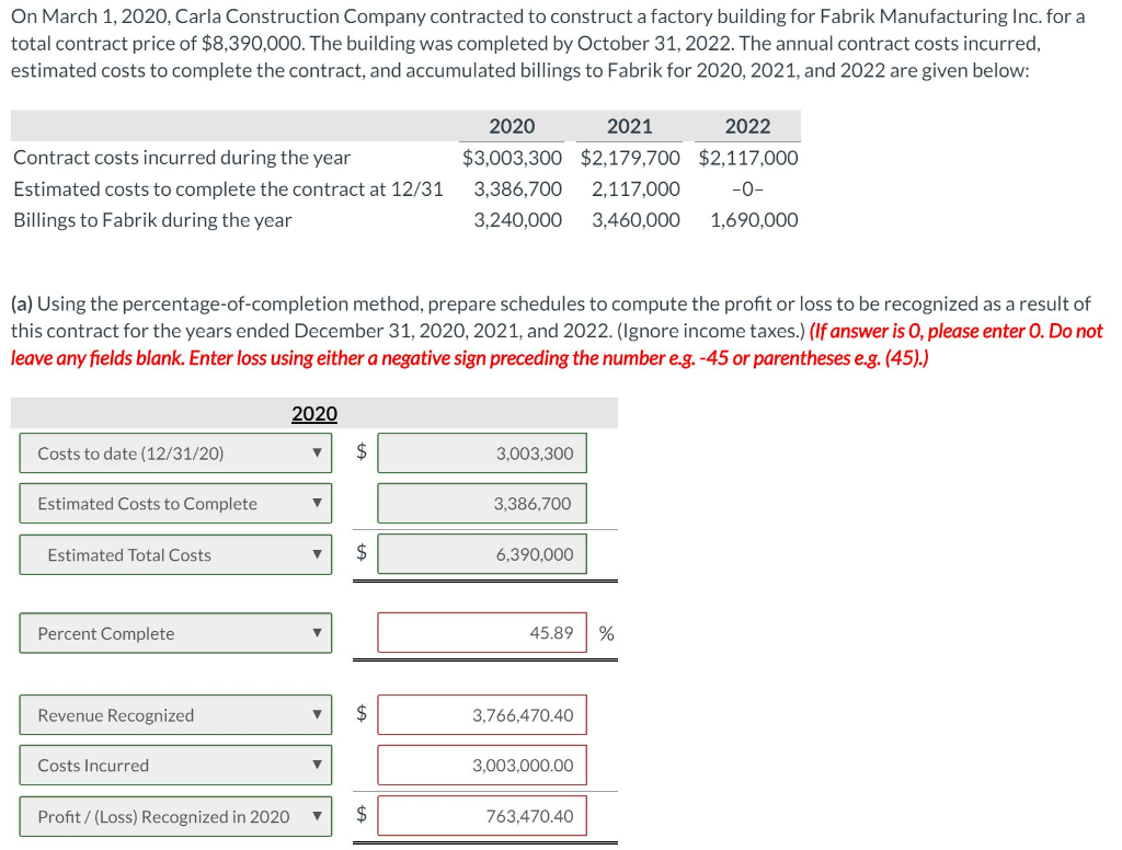 Solved On March 1, 2020, Carla Construction Company | Chegg.com